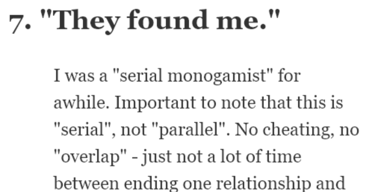 "Serial Monogamists" Reveal What it's All About